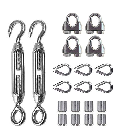 TooTaci Heavy Duty Wire Rope Tension Kits with Turnbuckle and Cable Cl ...